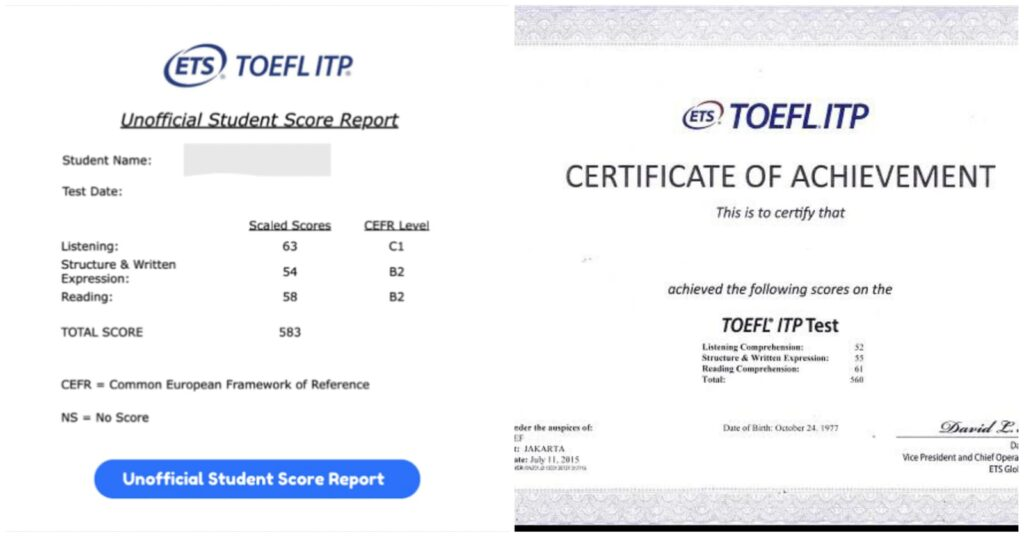 Contoh Unofficial Score TOEFL ITP dan Cara Membacanya - BIC
