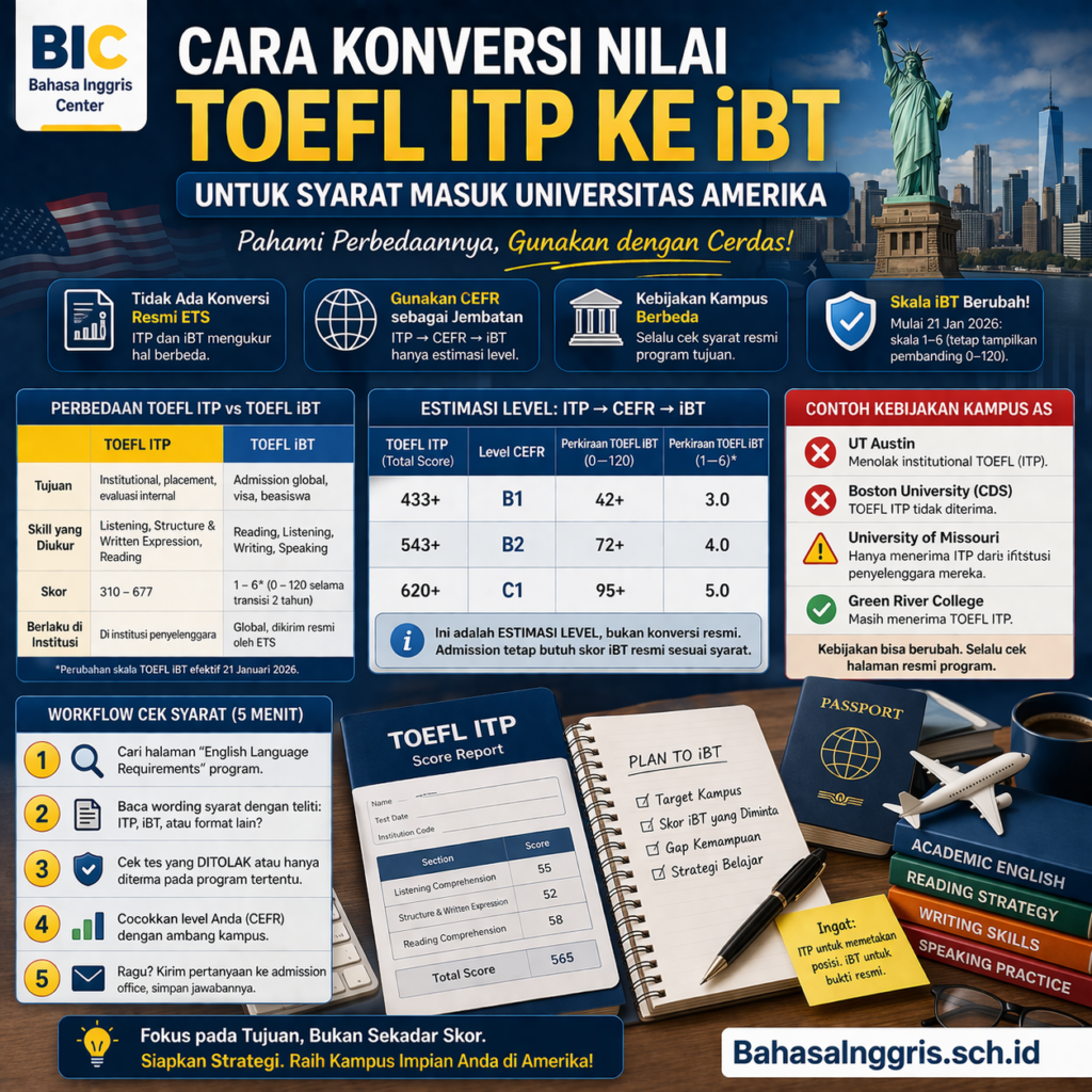 Cara Konversi TOEFL ITP ke iBT untuk Kampus Amerika - BIC